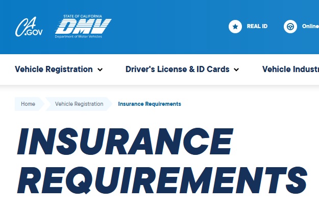 DMV Vehicle Insurance Requirements Application California Department 